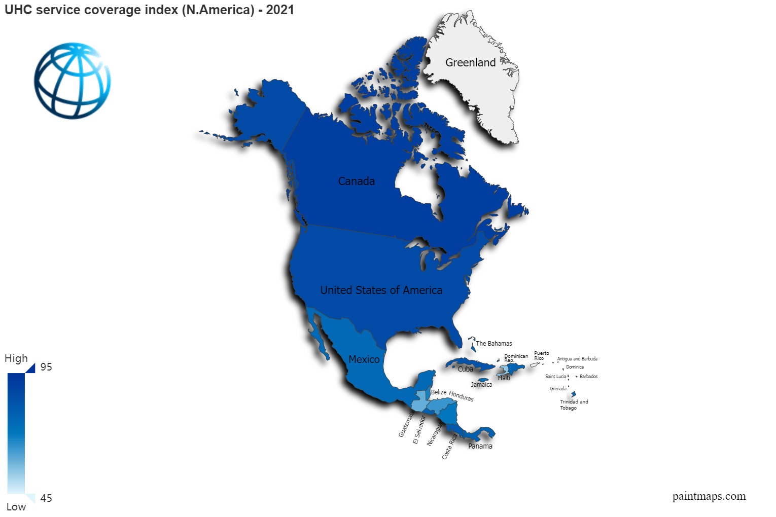UHC Service Coverage Index On N.america Map UHC Service Coverage Index On N.america Map