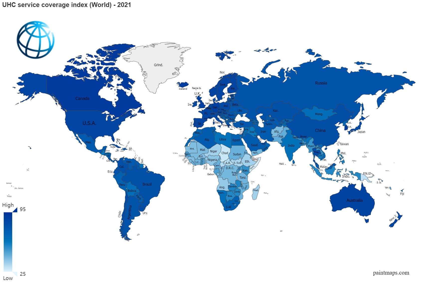 UHC Service Coverage Index On World Map UHC Service Coverage Index On World Map