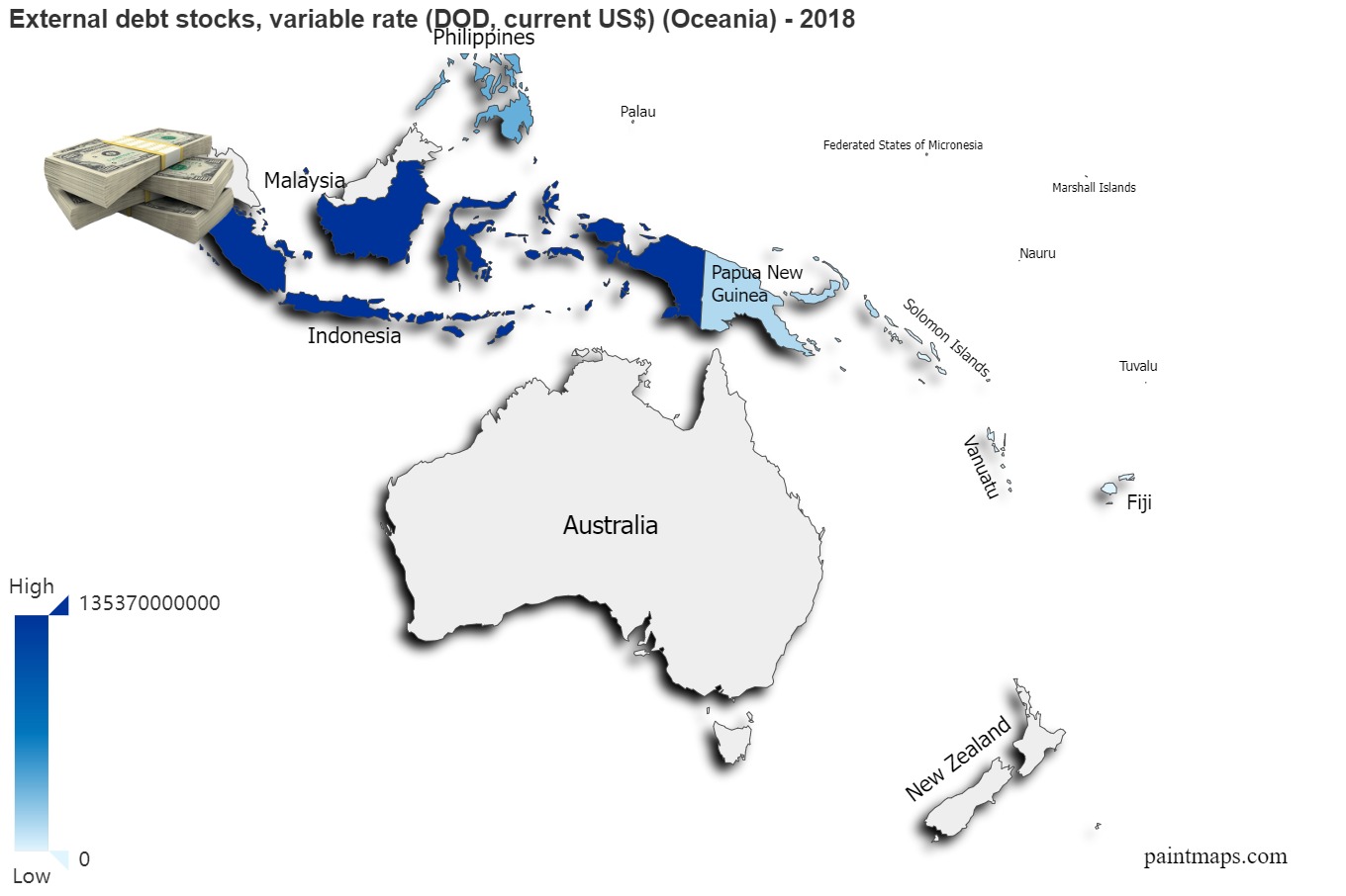 External Debt Stocks Variable Rate DOD Current USdollar On Oceania Map External Debt Stocks Variable Rate DOD Current USdollar On Oceania Map